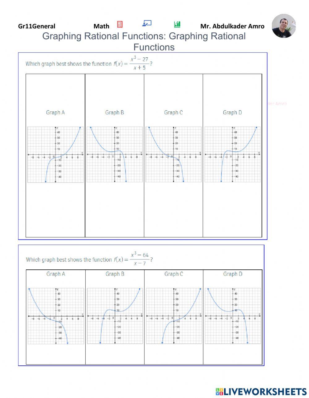 Graphing Rational Functions Graphing Rational Functions Worksheet Live Worksheets