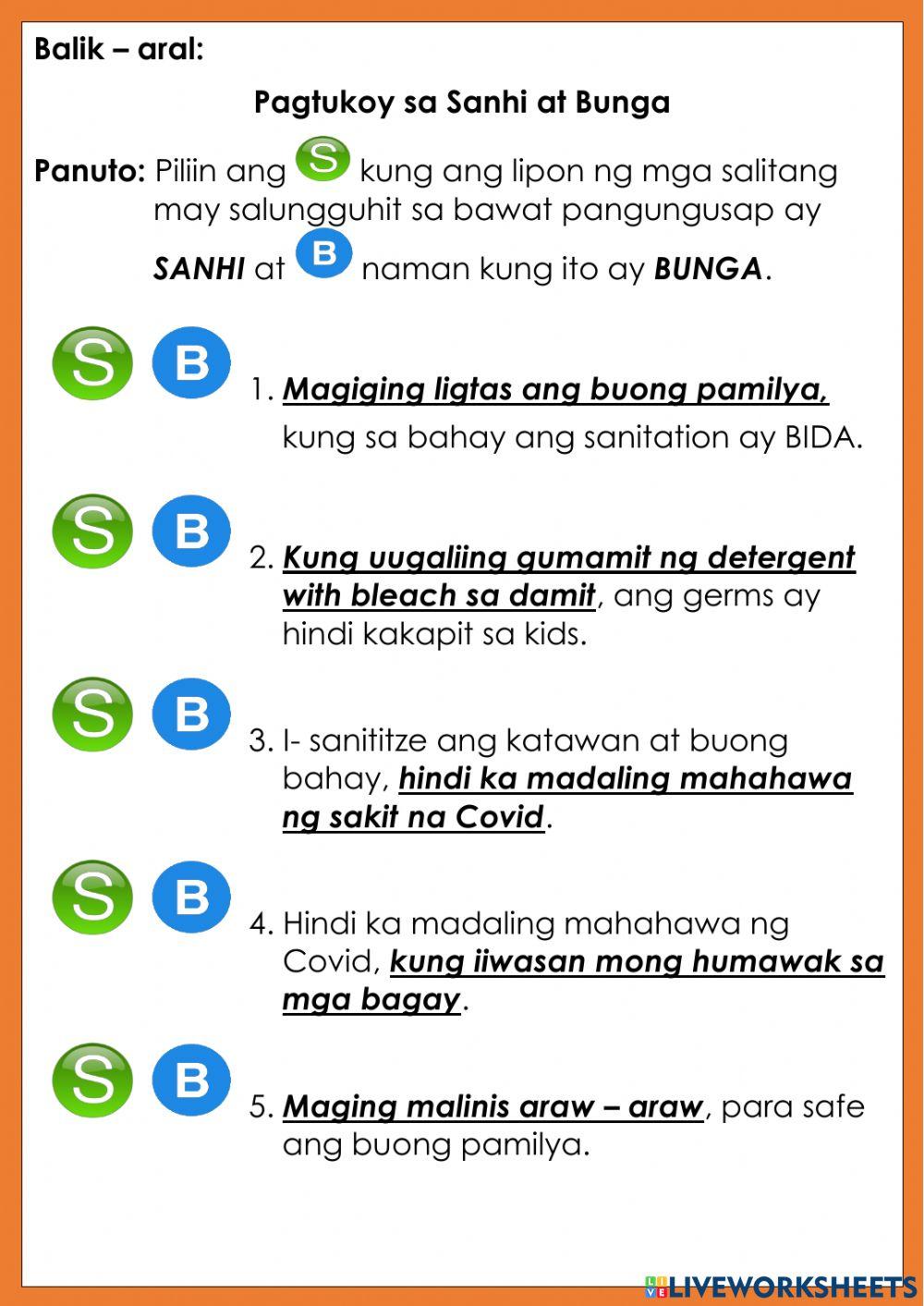 Sanhi - Bunga Balik - aral online exercise for | Live Worksheets Sanhi - Bunga Balik - aral online exercise for | Live Worksheets