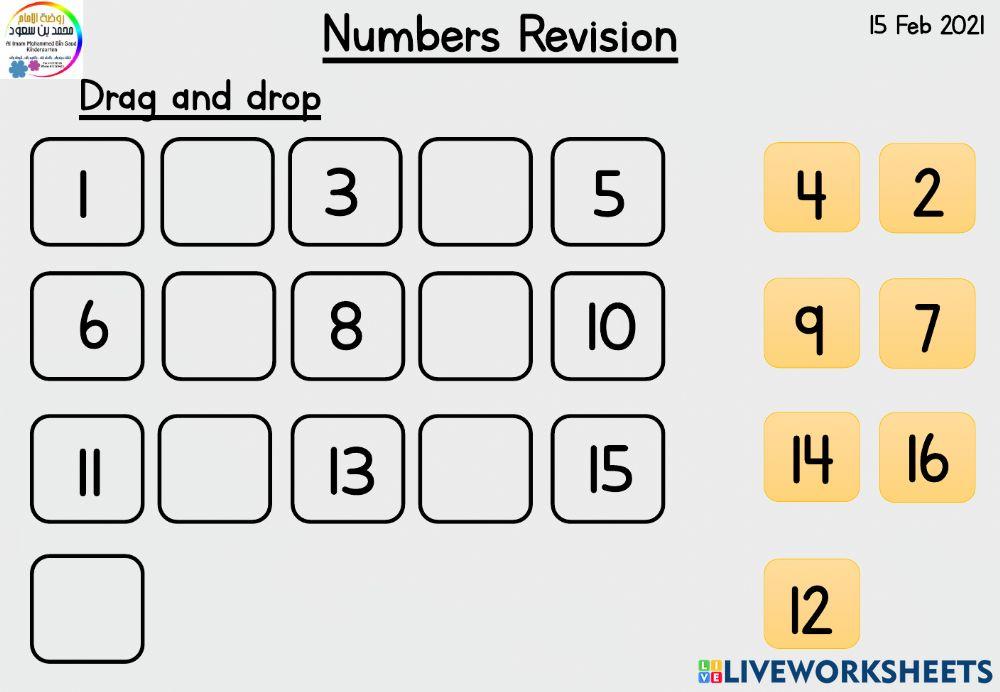 NumbersReview(1-16) worksheet | Live Worksheets