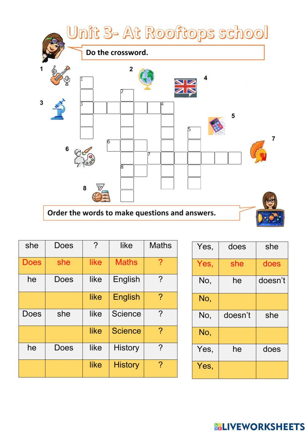 Unit 3 Does he like Rooftops worksheet | Live Worksheets