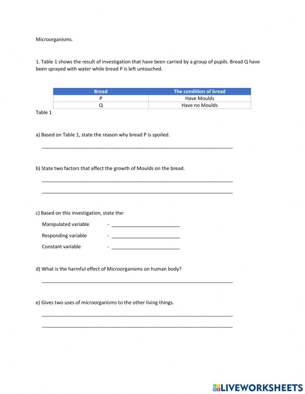 Microorganisms interactive activity | Live Worksheets