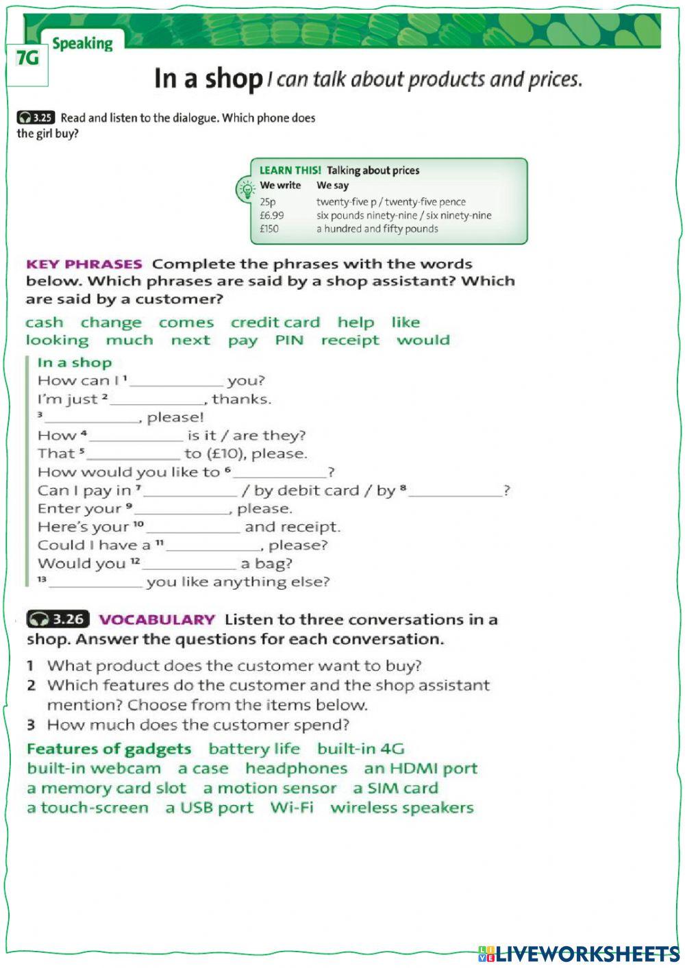 Solutions elementary 3r edition. Unit 7G online exercise for | Live ...