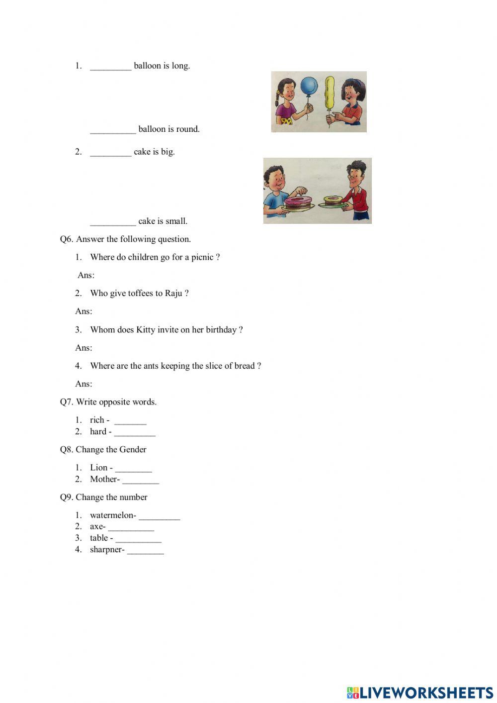 English Worksheet class 1 online exercise for | Live Worksheets