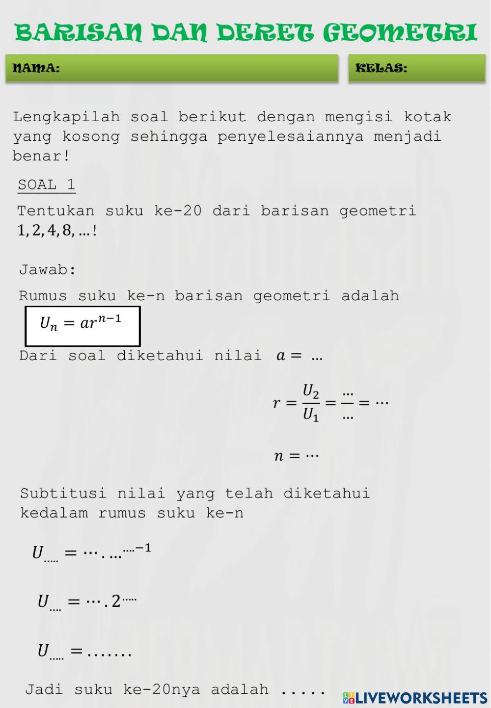 Barisan dan Deret Geometri worksheet | Live Worksheets