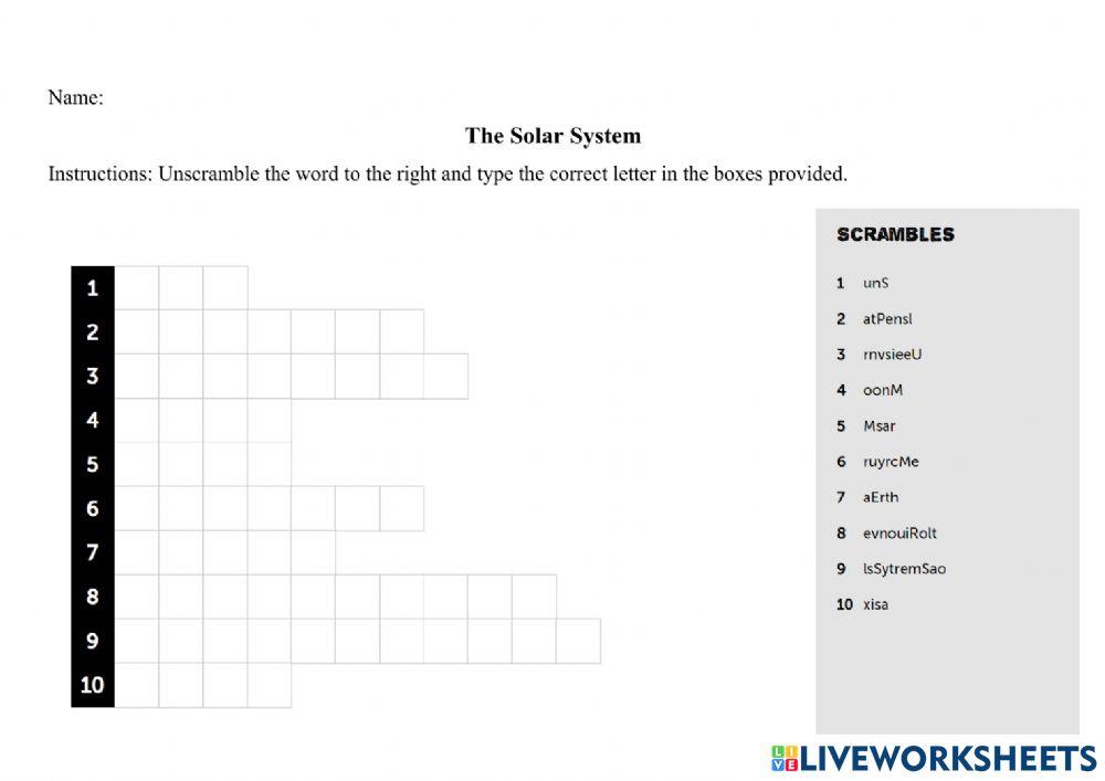 Grade 7 Solar S… | Free Interactive Worksheets | 4736583