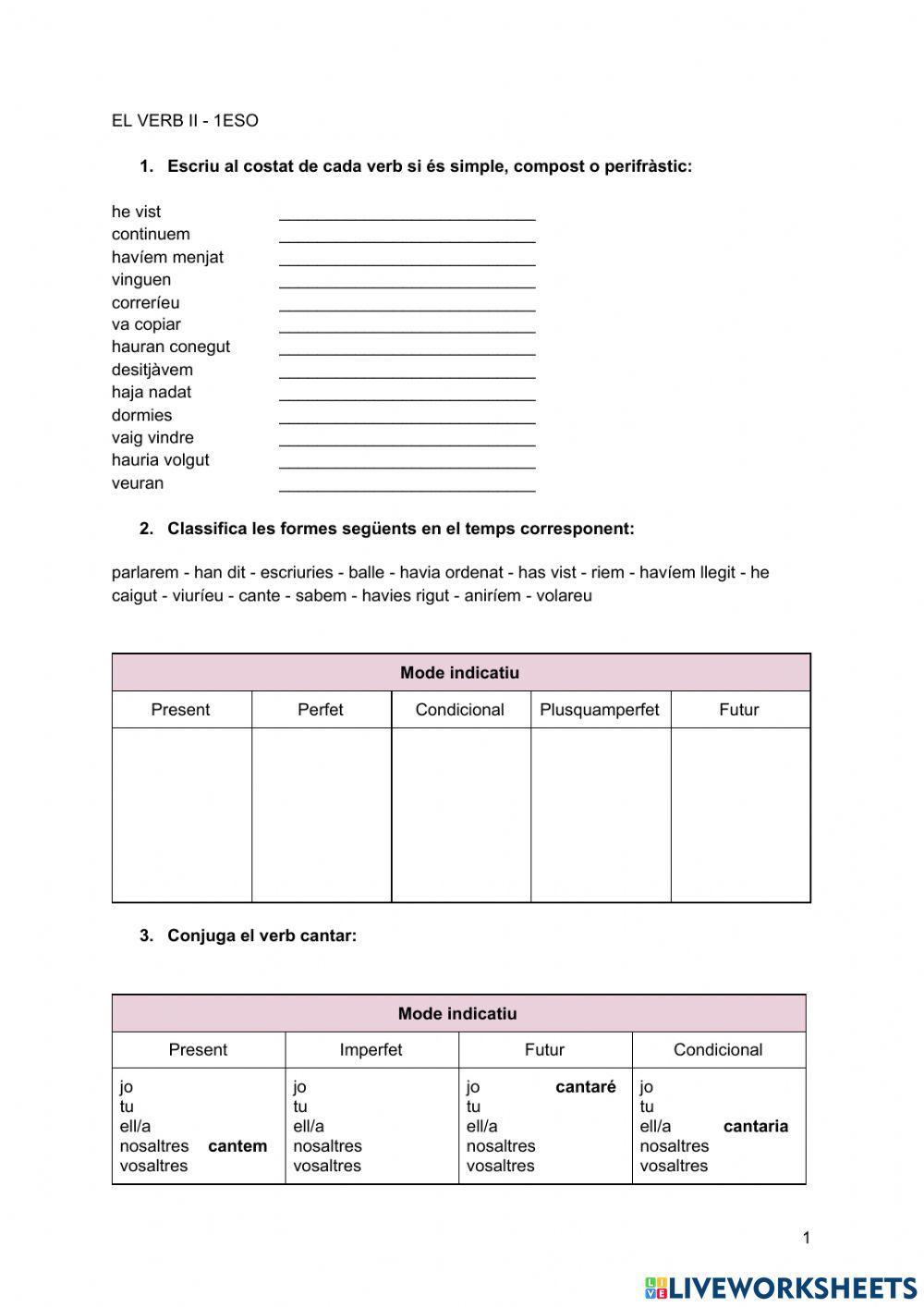 Els verbs - Tem… | Free Interactive Worksheets | 722286