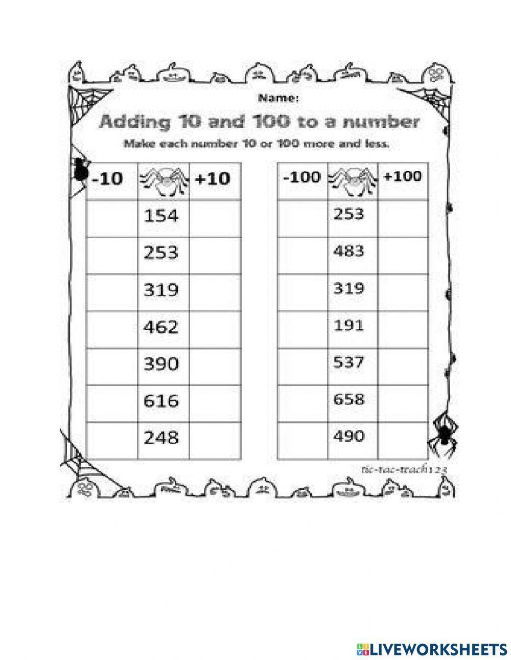 Subtract 100 worksheet | Live Worksheets
