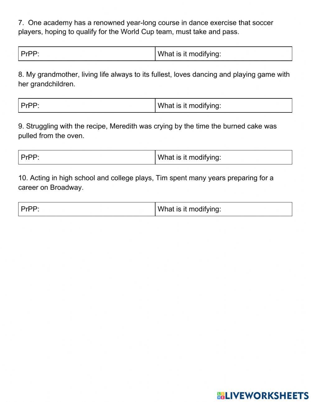 Present Tense Participial Phrases Worksheet Live Worksheets