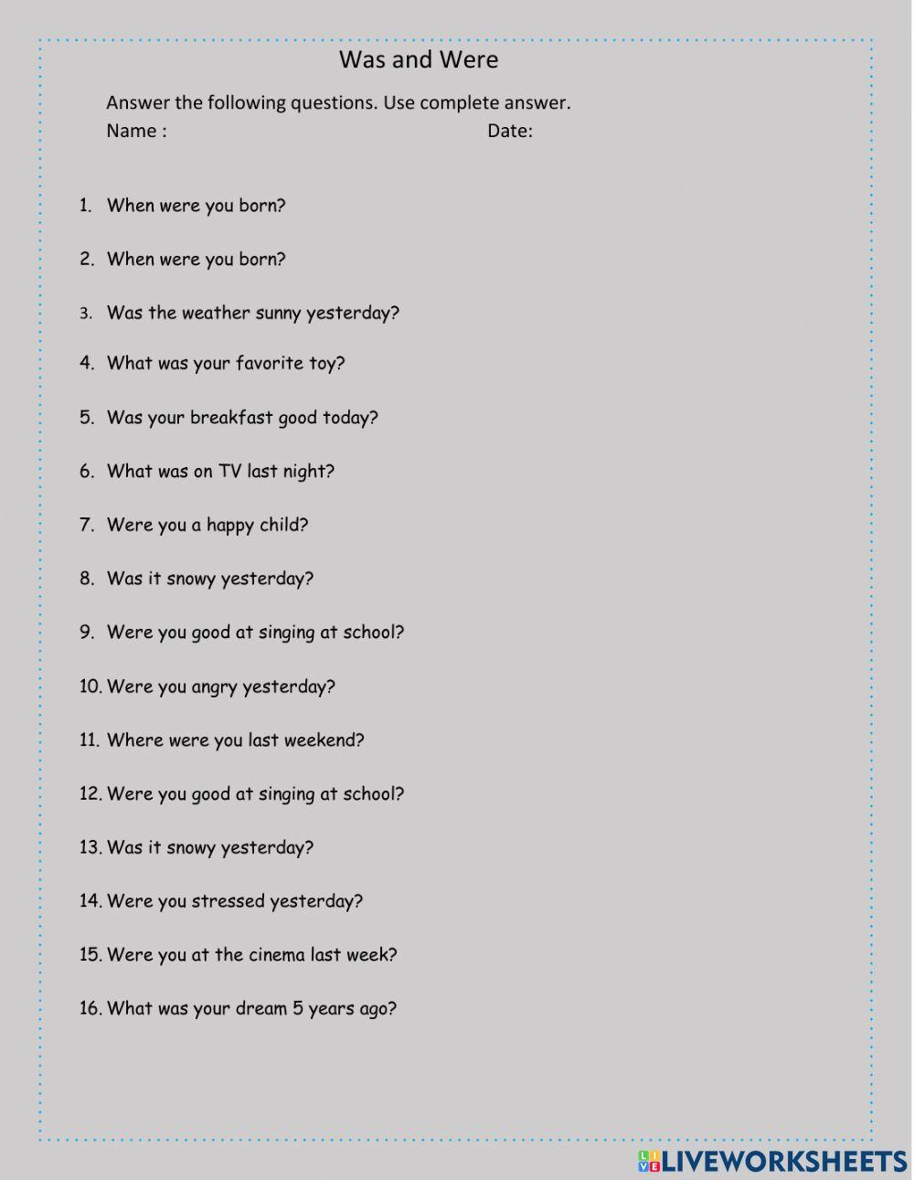 722689 | Was and were questions | Raul Martinez