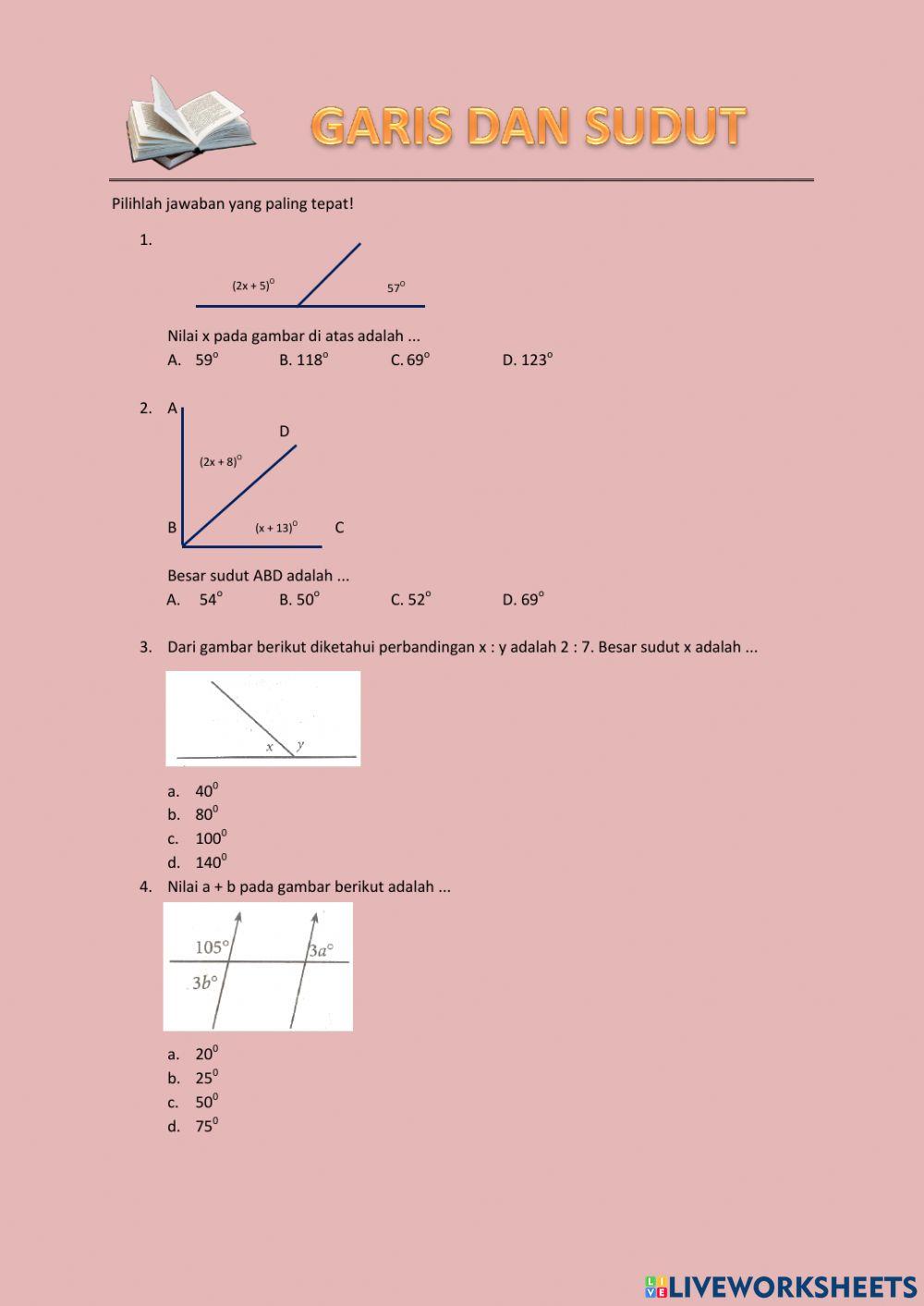 Garis dan Sudut interactive worksheet | Live Worksheets
