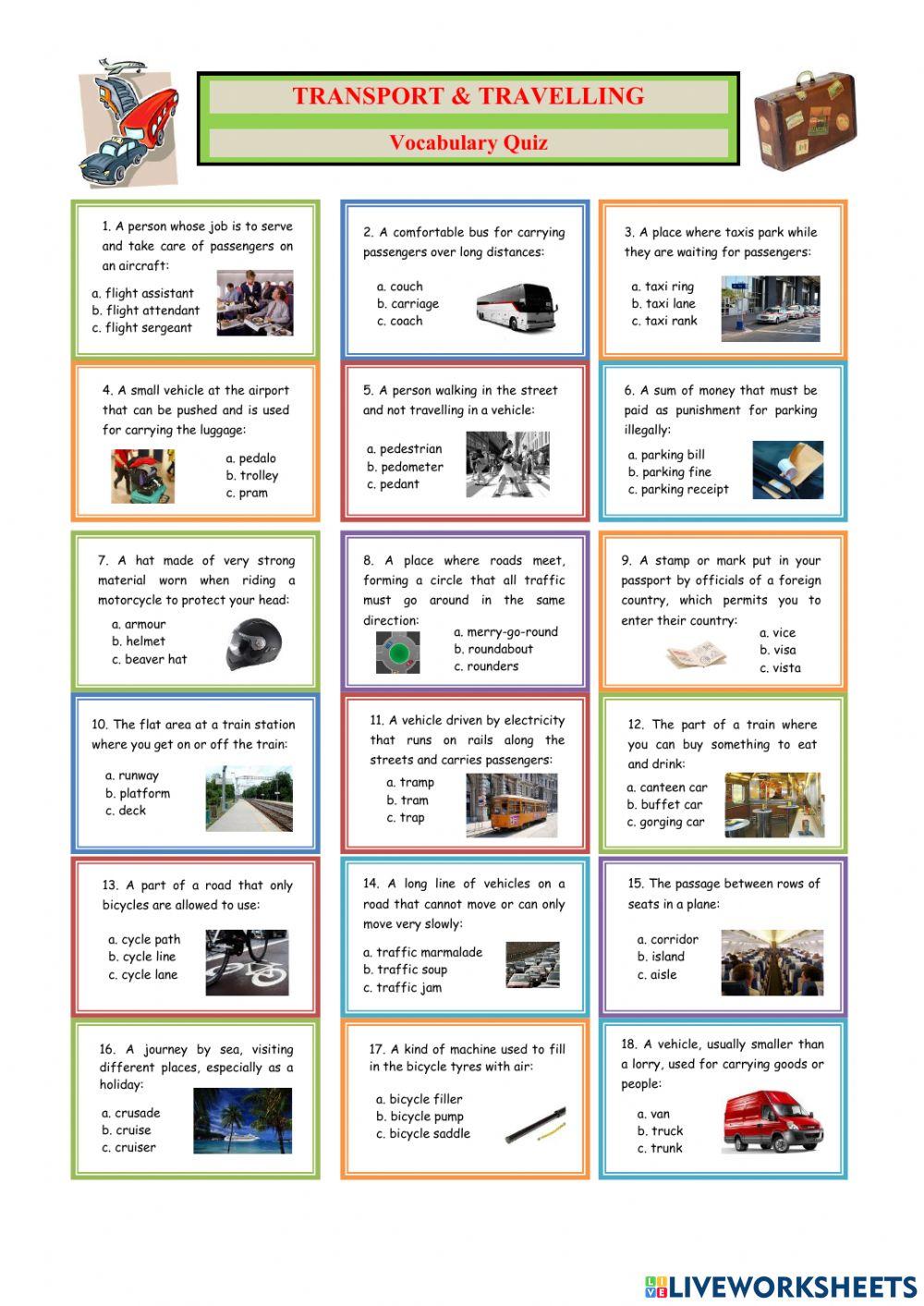 Transport and Travel Quiz online exercise for | Live Worksheets