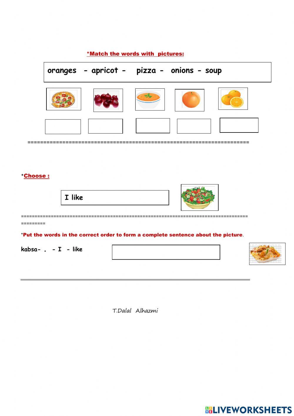 Food worksheet exercise | Live Worksheets