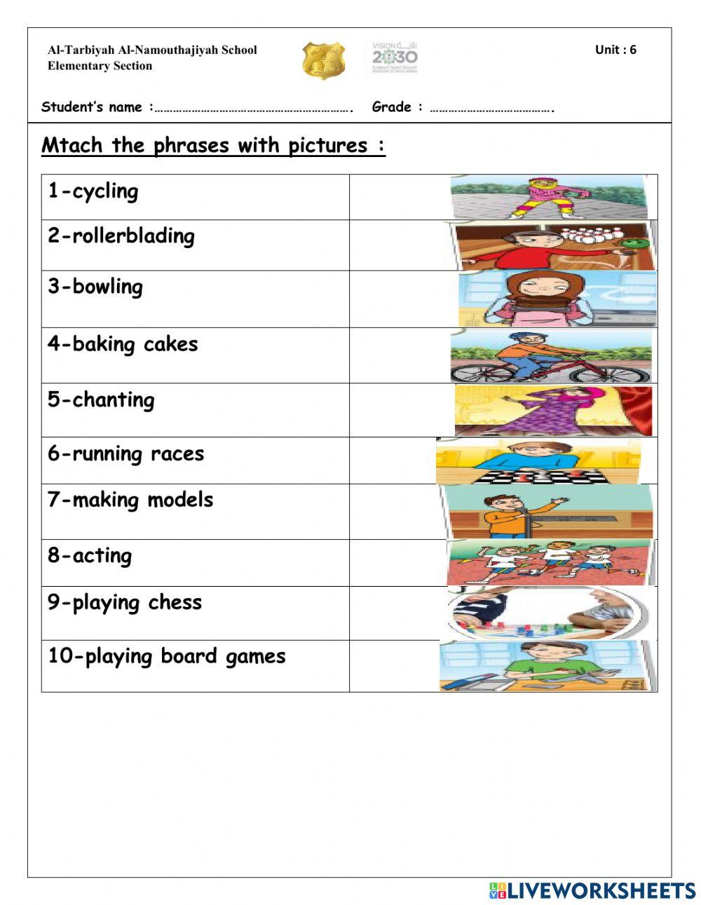 Leisure Activities Interactive Activity For Grade 4 Live Worksheets
