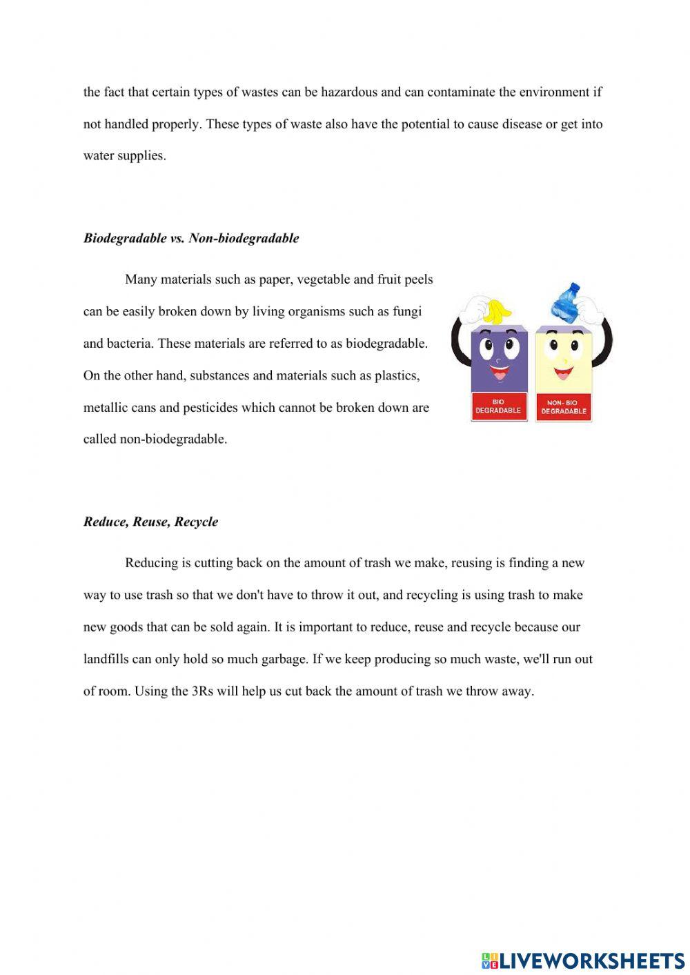 Proper Garbage Disposal online exercise for | Live Worksheets