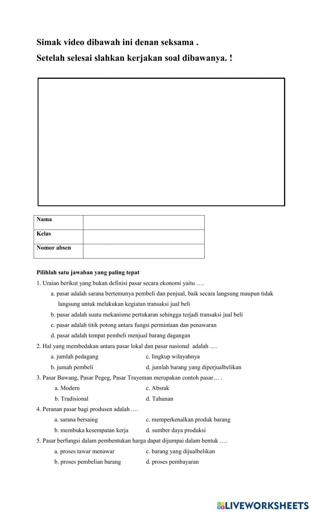 Pasar interactive worksheet | Live Worksheets