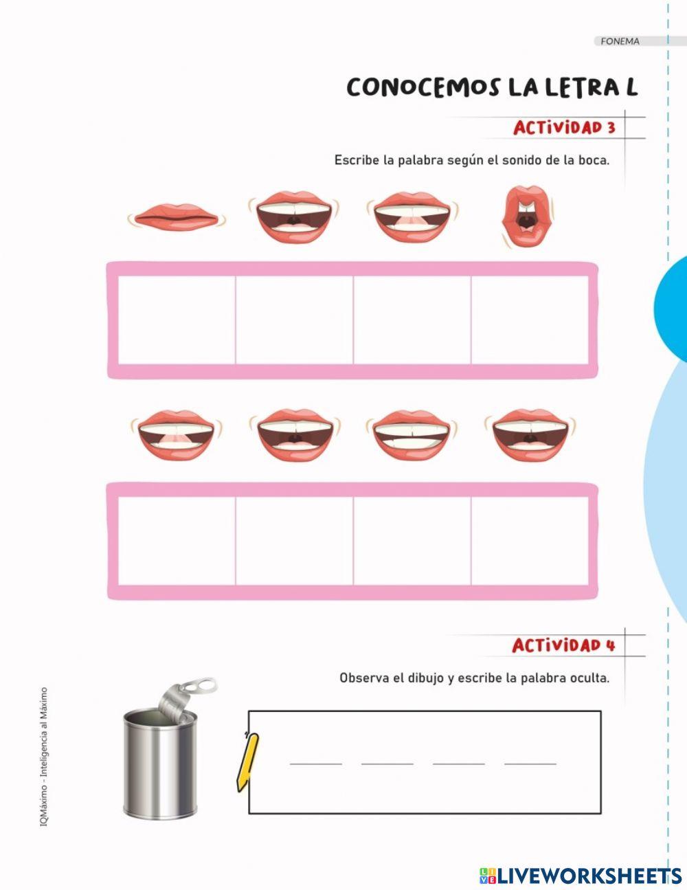Actividad 3y 4 letra L worksheet | Live Worksheets