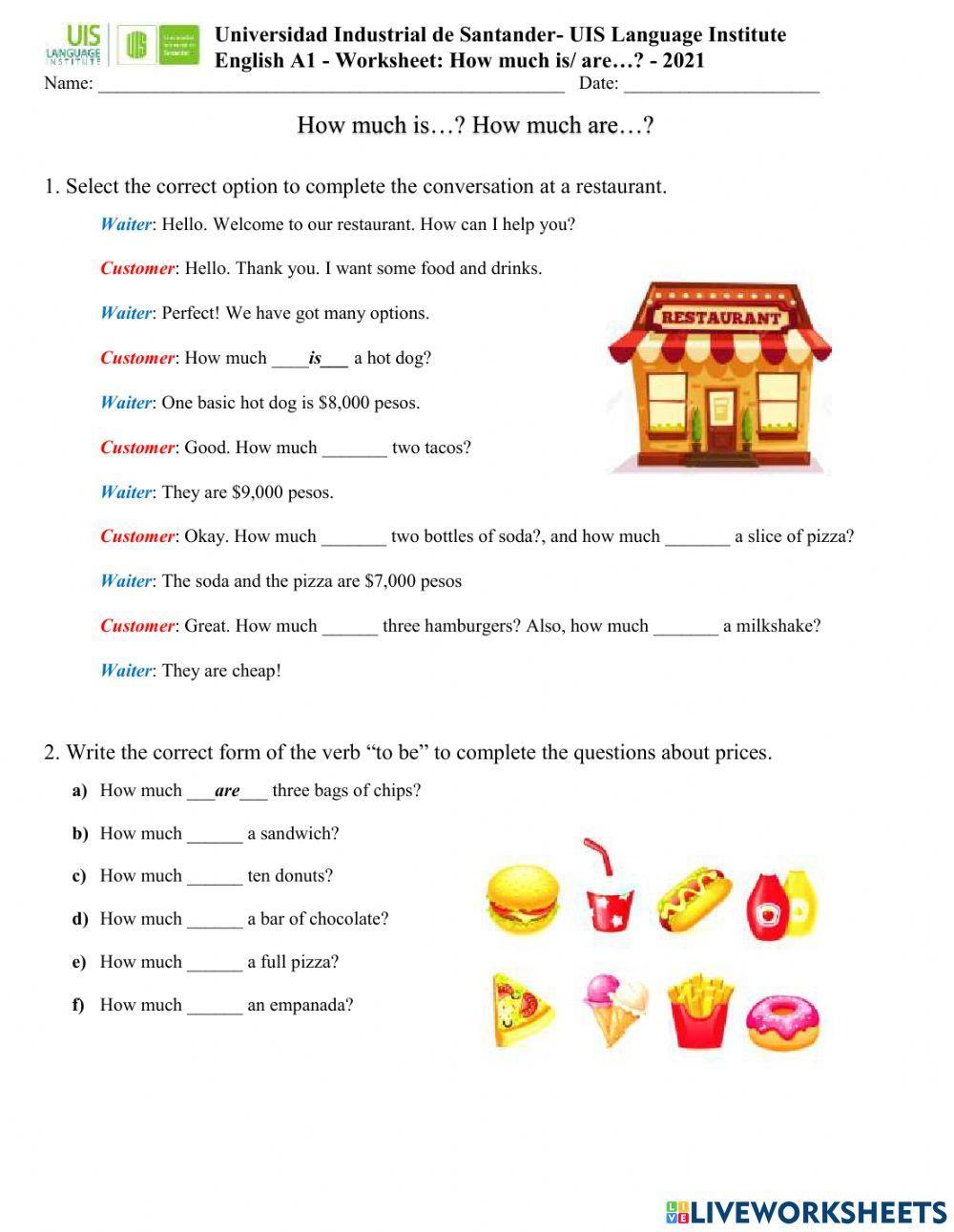 How much is-are worksheet | Live Worksheets