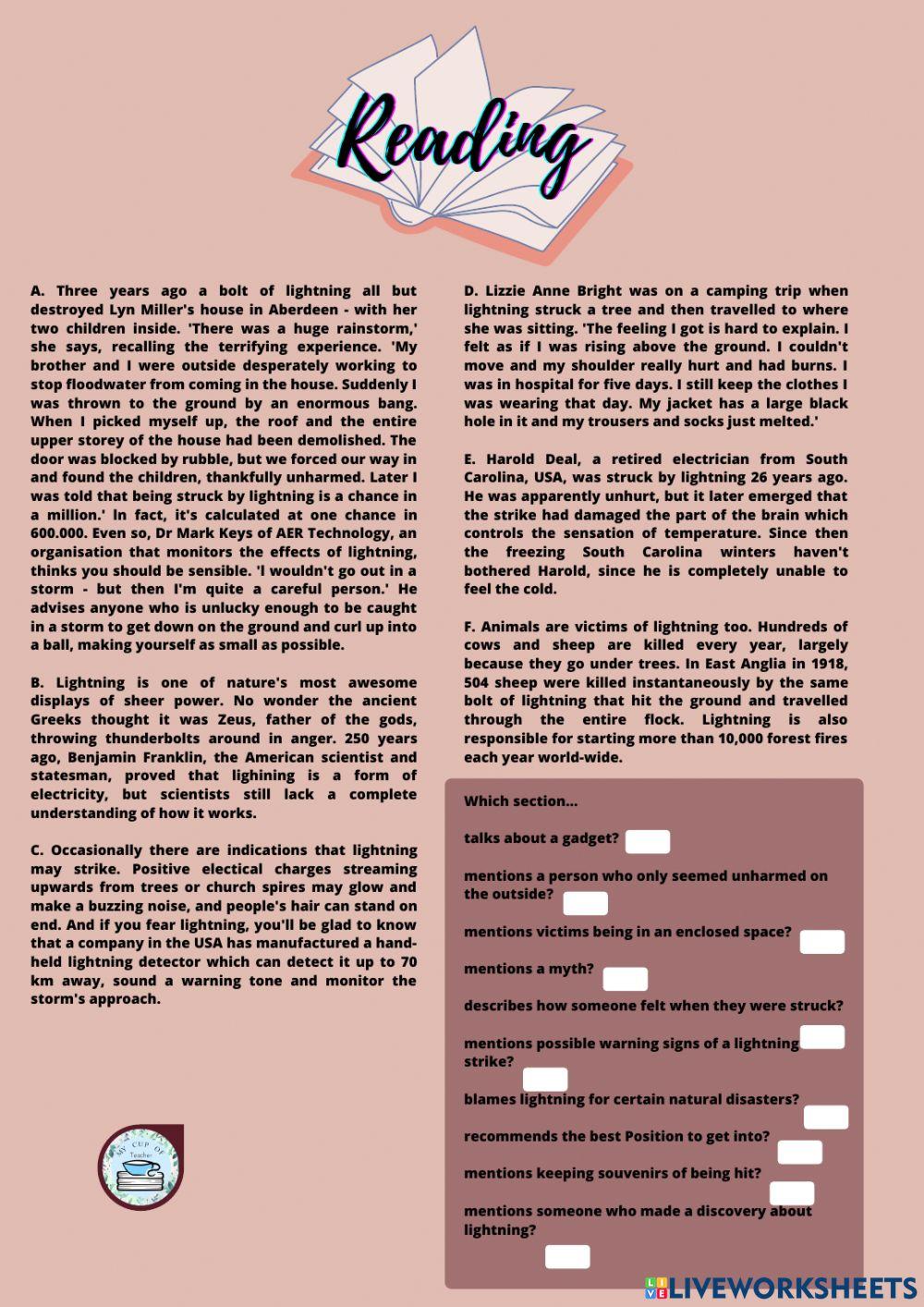 Reading part 7 | Live Worksheets