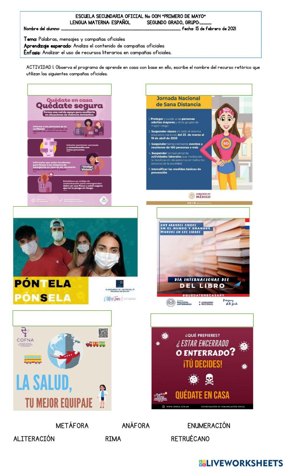 RELACIÓN DE RECURSOS DE UNA CAMPAÑA online exercise for | Live Worksheets