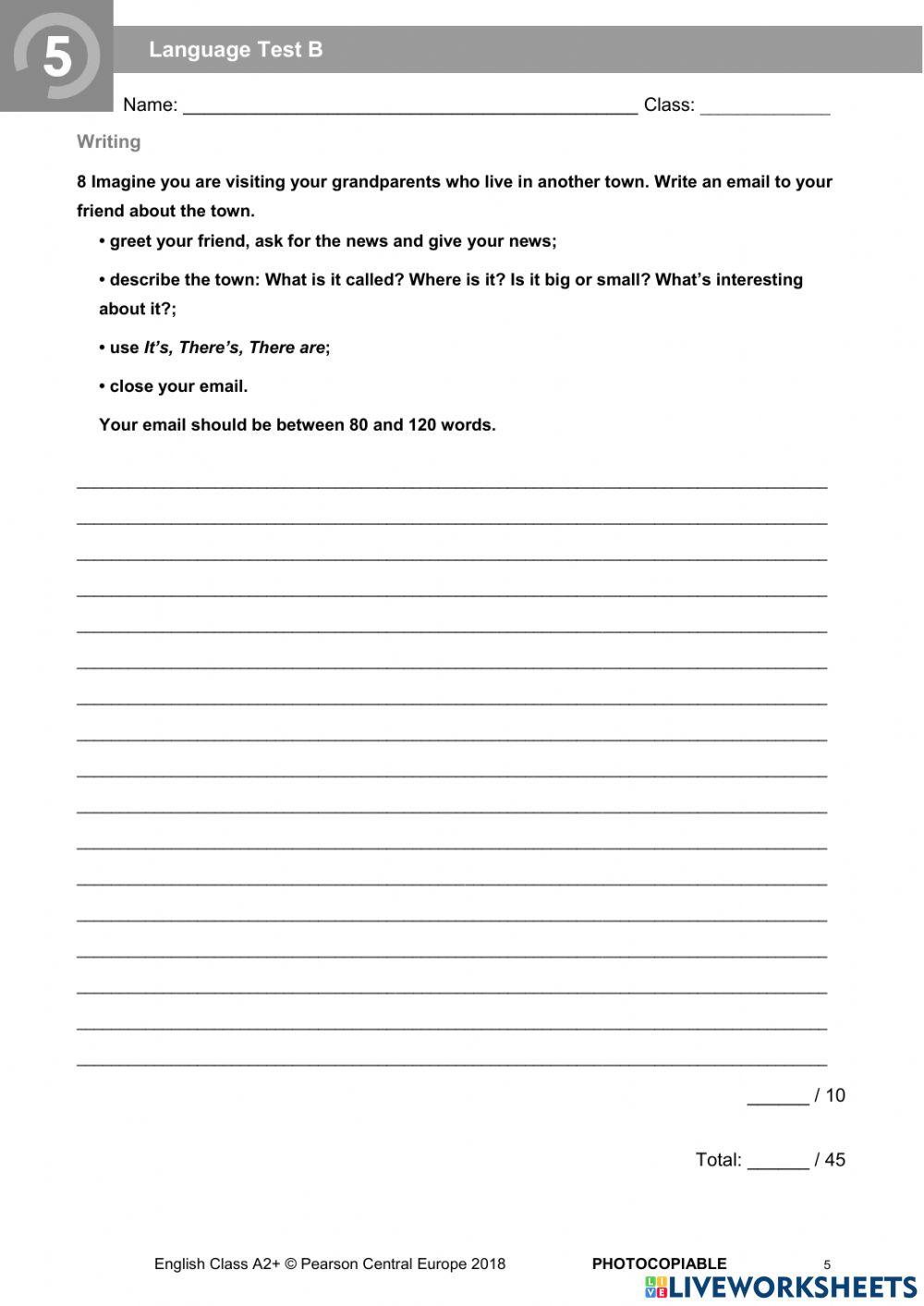 English Class A2+ unit 5 test 4740305