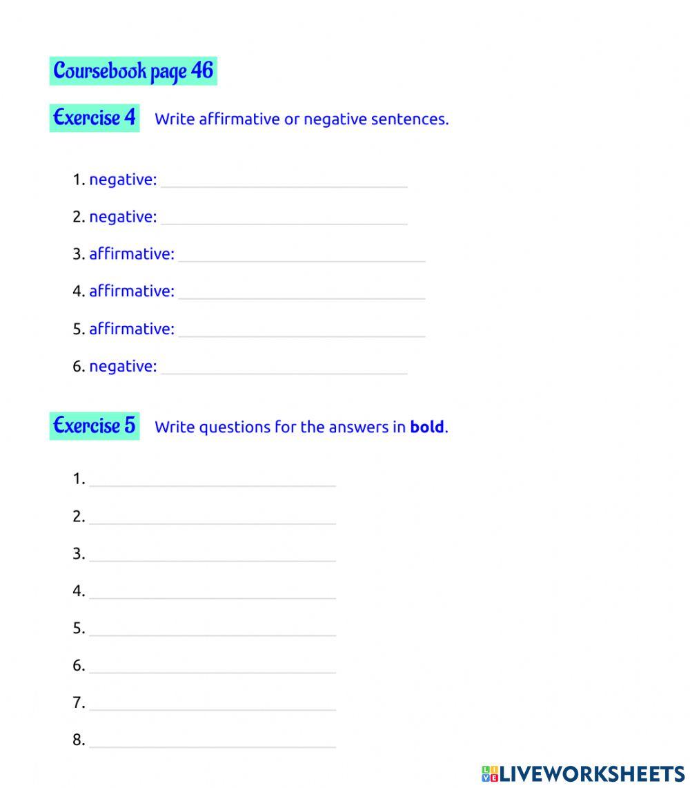 Page 46, exercises 4, 5, 6 worksheet | Live Worksheets