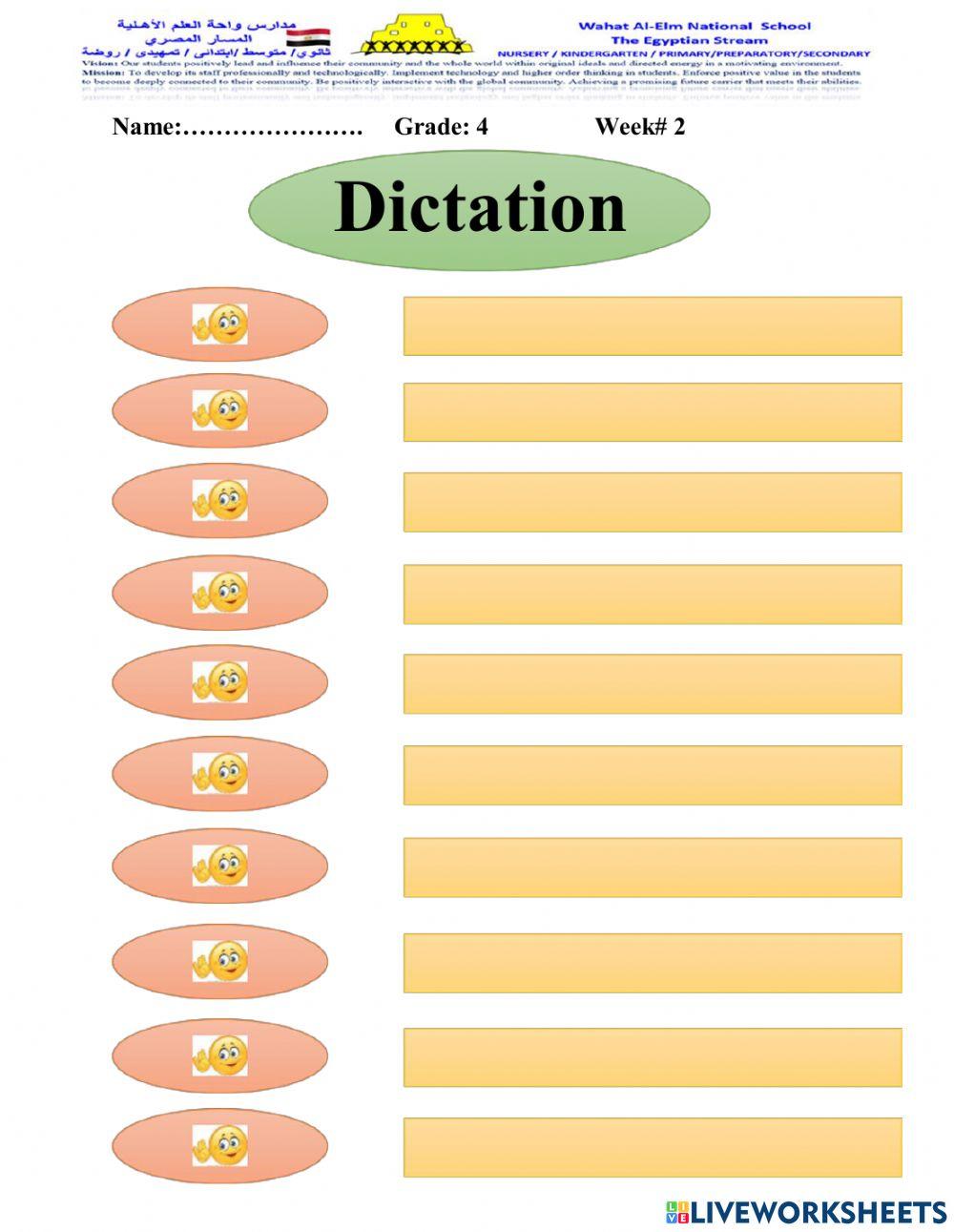 Dictation week 2 interactive worksheet | Live Worksheets