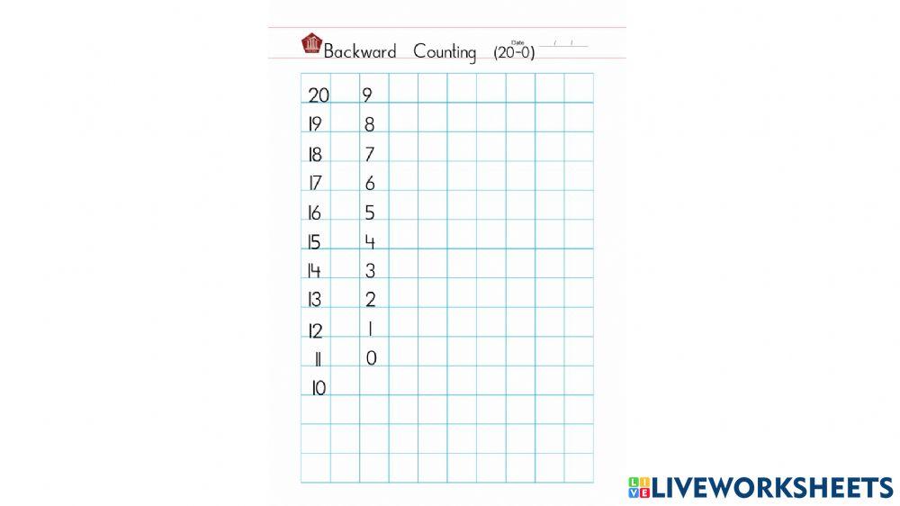 Backward Counting | Live Worksheets