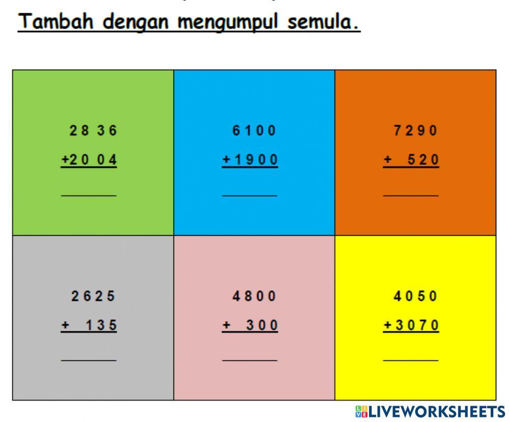 Tambah exercise for TAHUN 3 | Live Worksheets