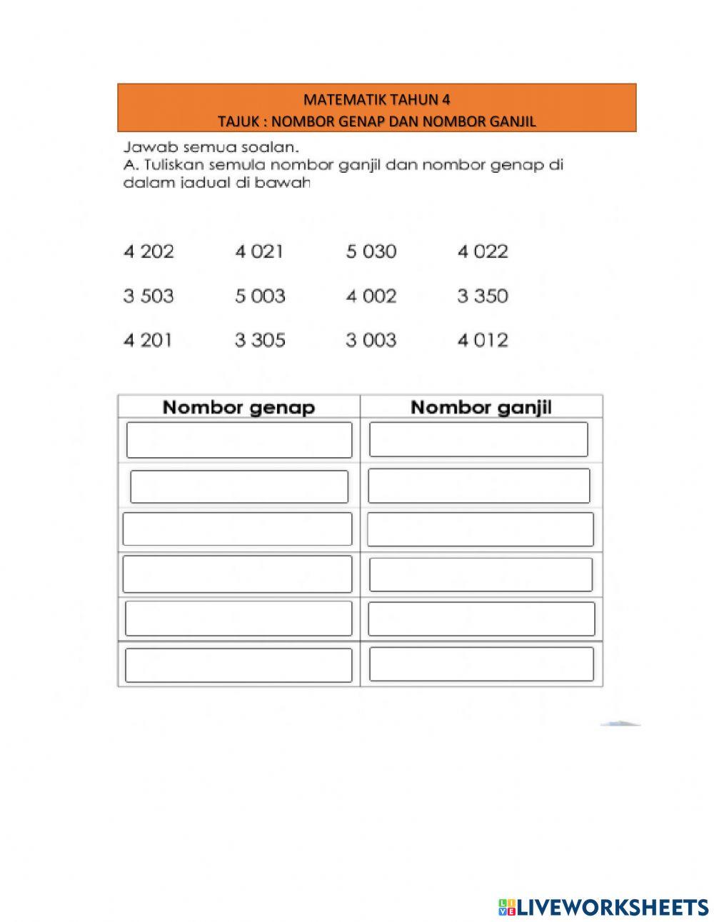 Matematik tahun 4 free exercise | Live Worksheets