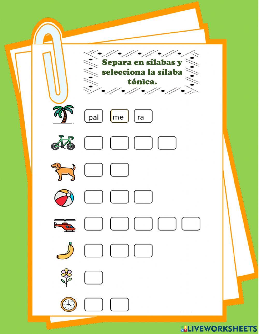 sílaba tónica worksheet | Live Worksheets