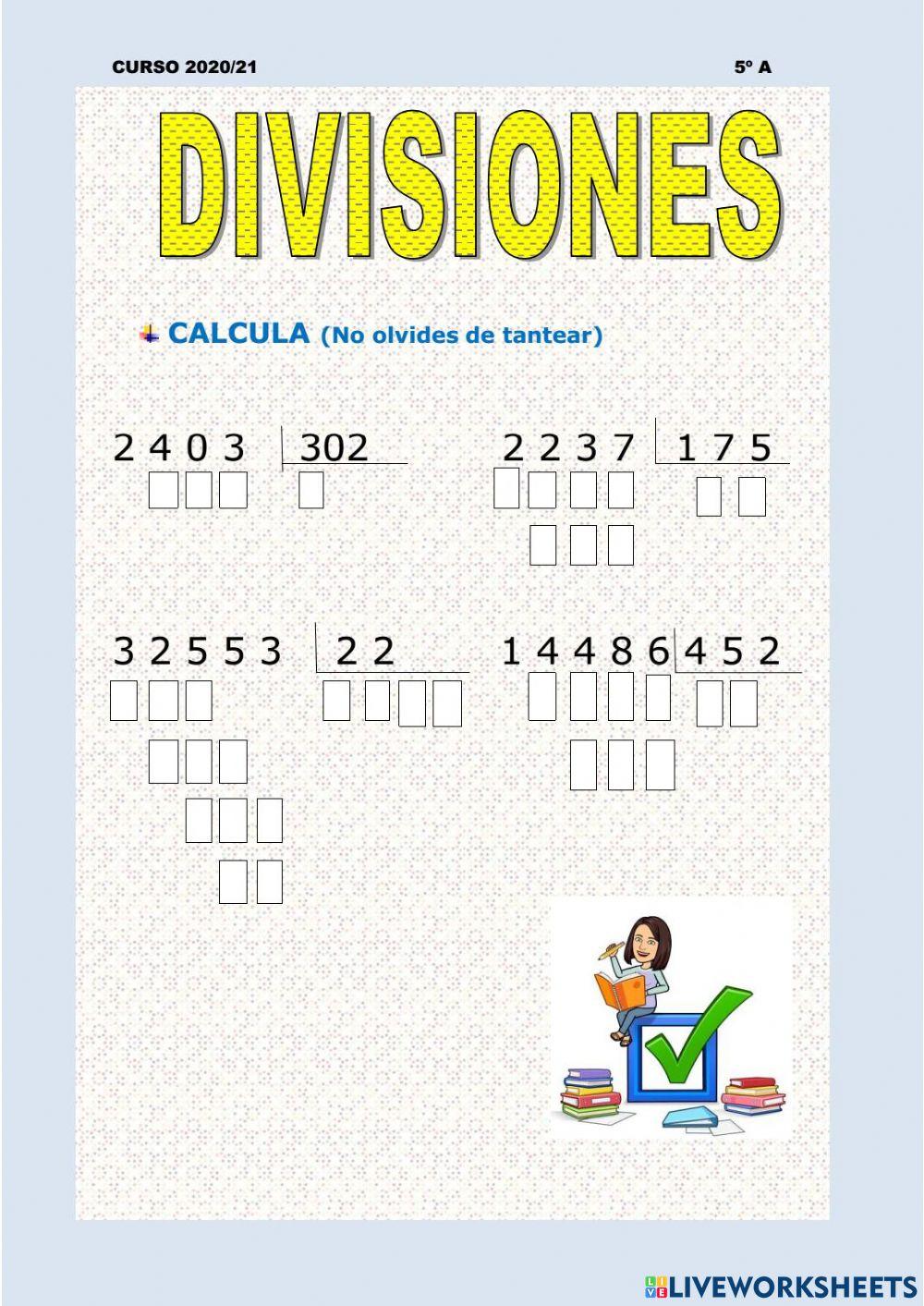 Divisiones online exercise for quinto | Live Worksheets