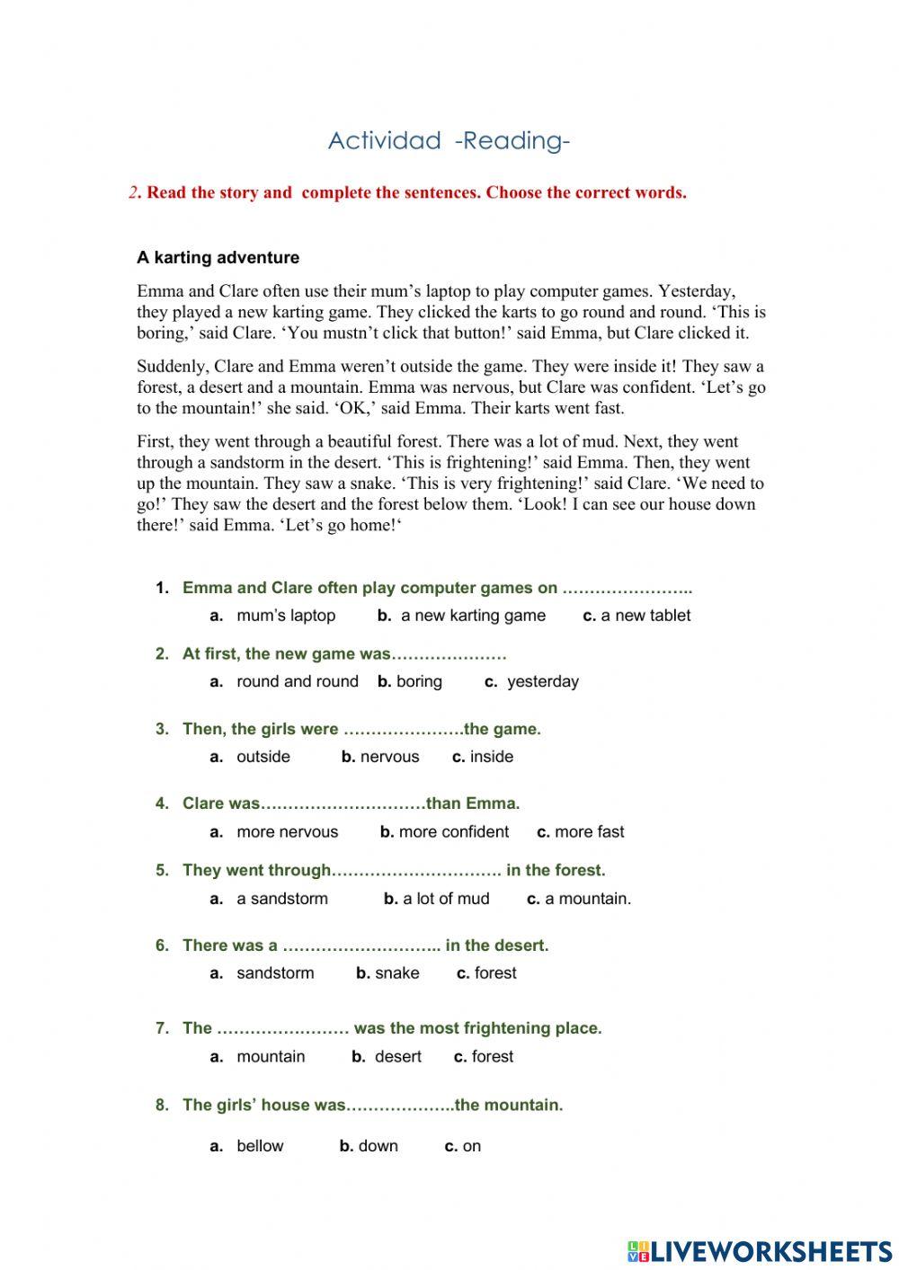 Reading - unit 4 | Free Interactive Worksheets | 6424706