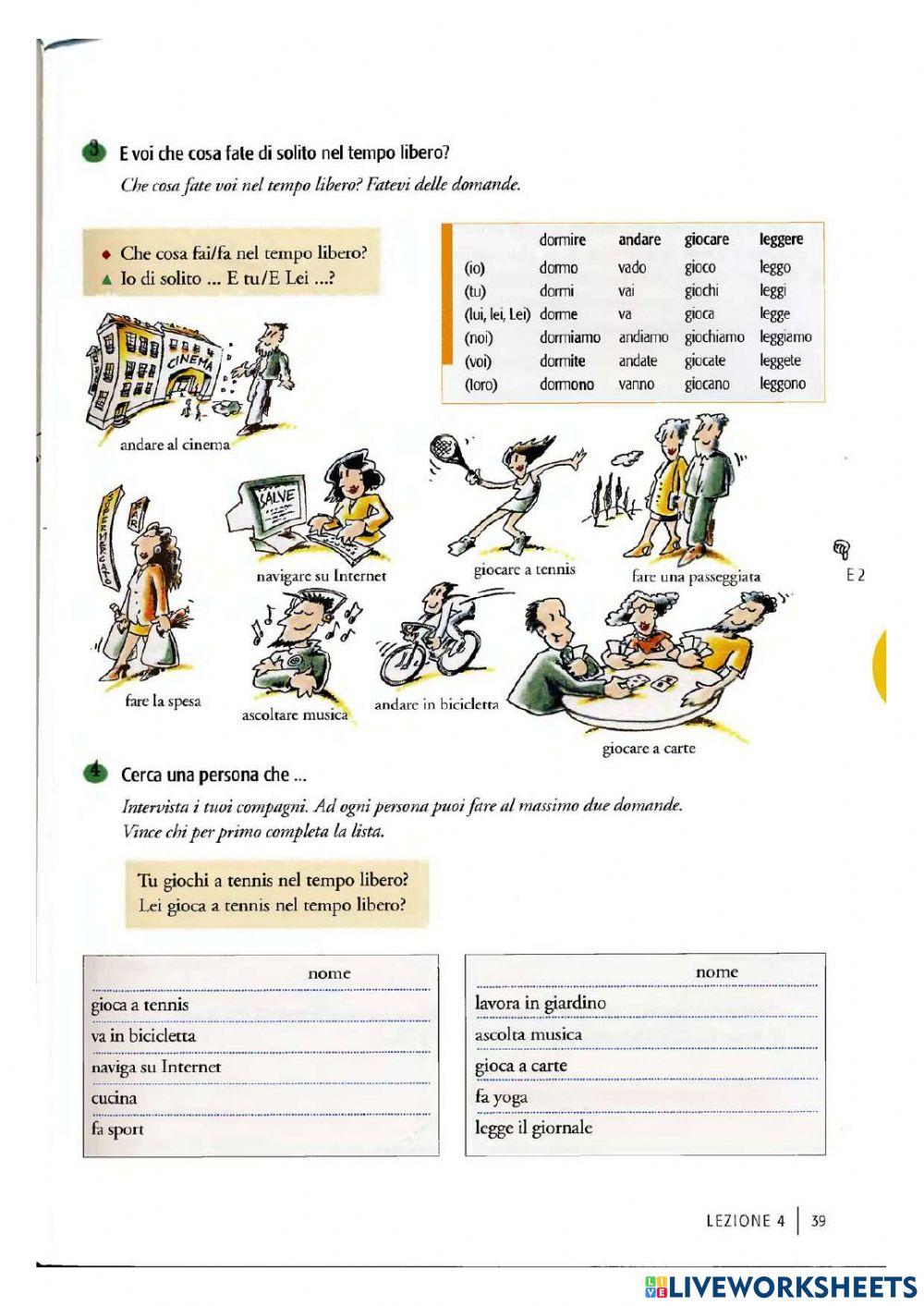 Tempo libero 1 online exercise for | Live Worksheets