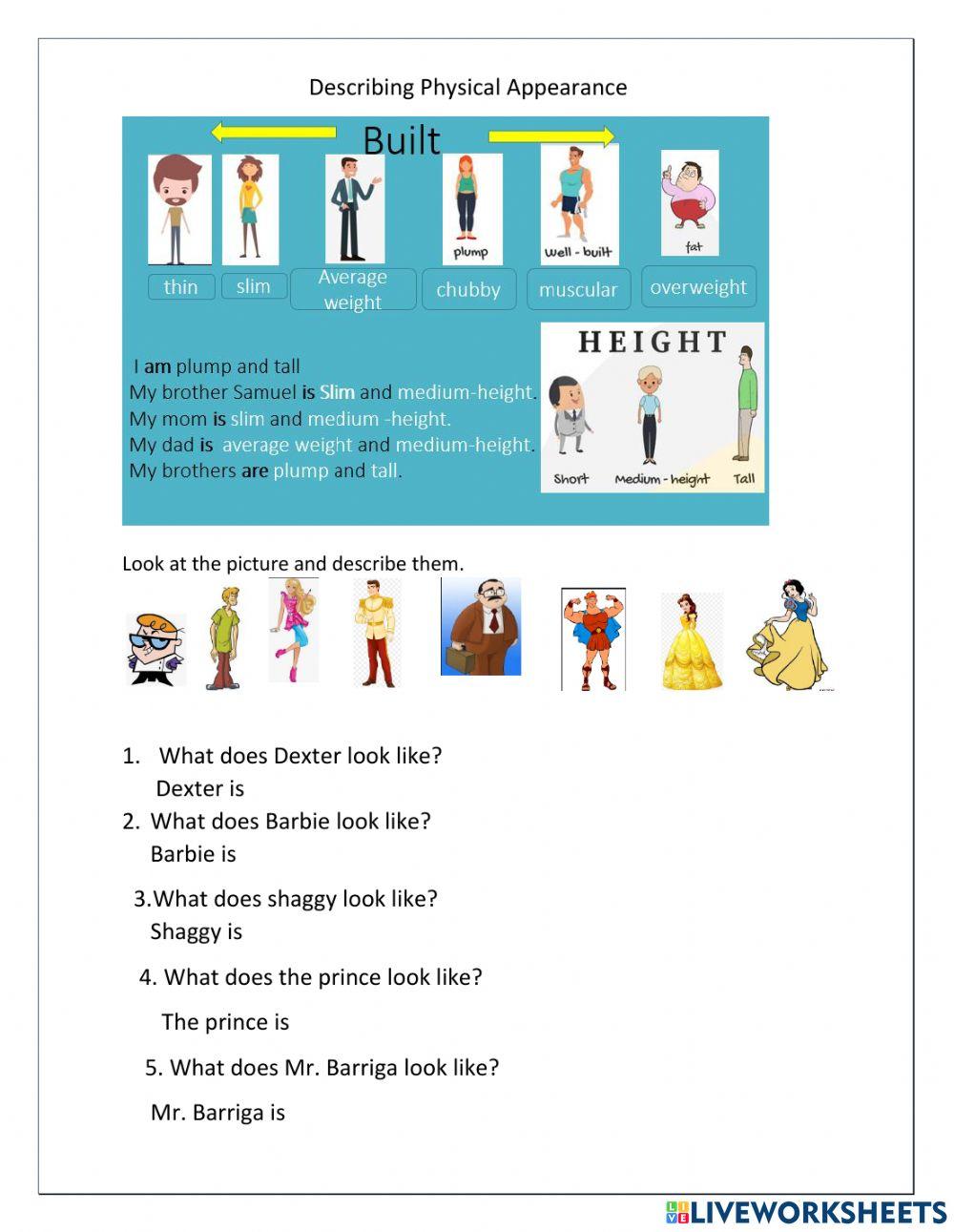 Describing People Cartoons online exercise for | Live Worksheets