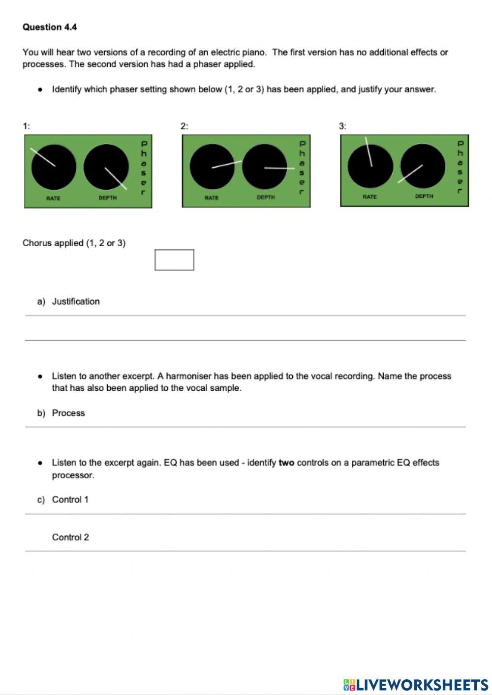 Higher Music Technology Question 20 (Q4) worksheet | Live Worksheets