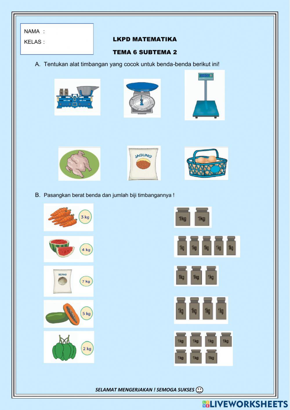 Alat ukur timbangan dan satuan berat worksheet | Live Worksheets