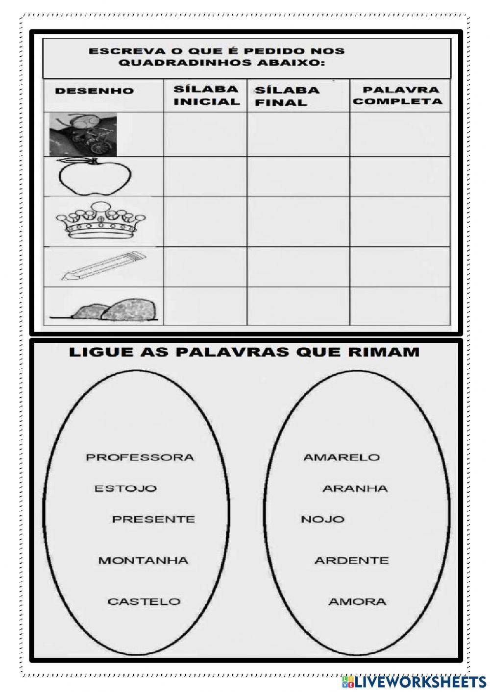Atividades lilás worksheet | Live Worksheets