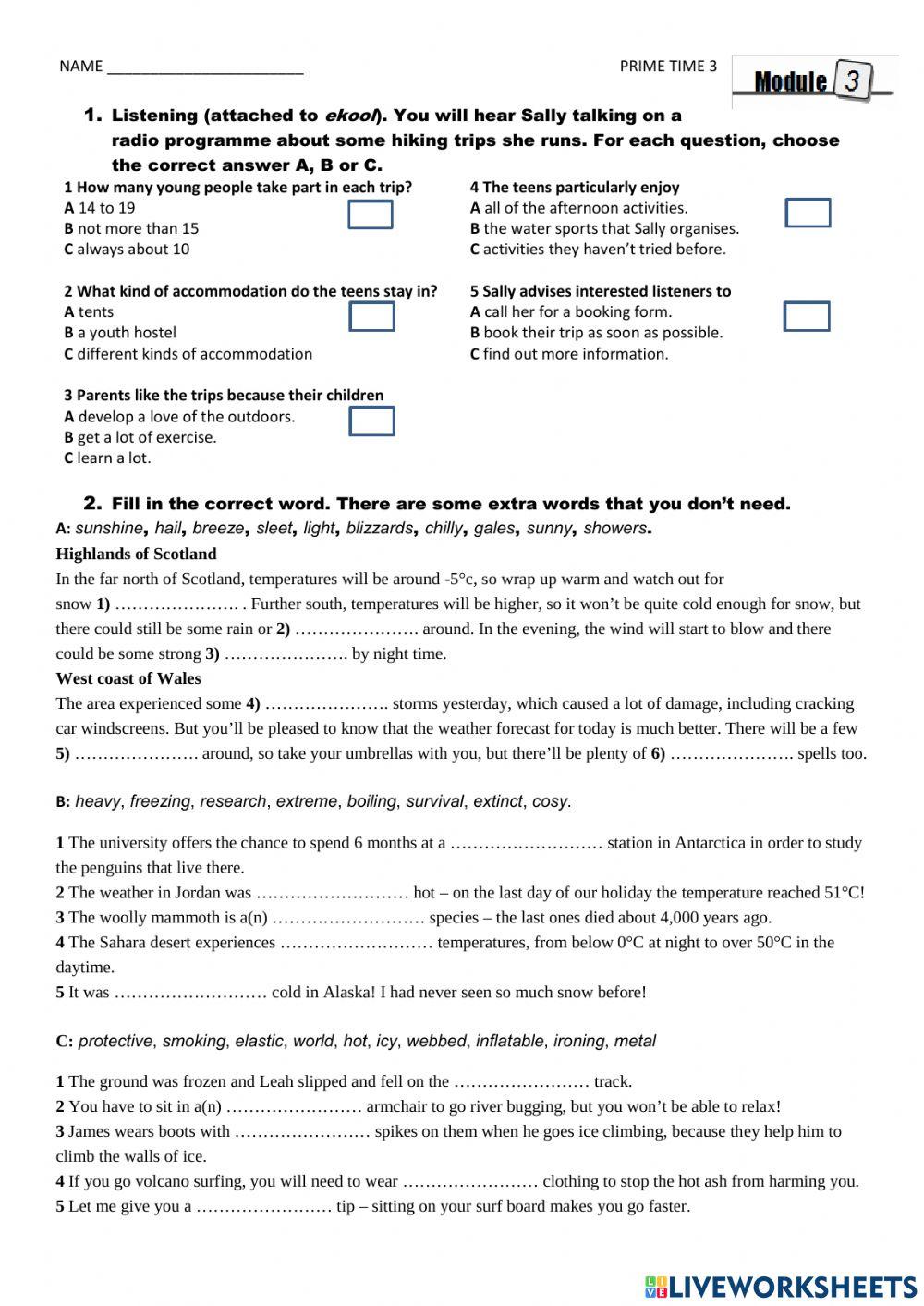 PT 3 Test M3 worksheet | Live Worksheets