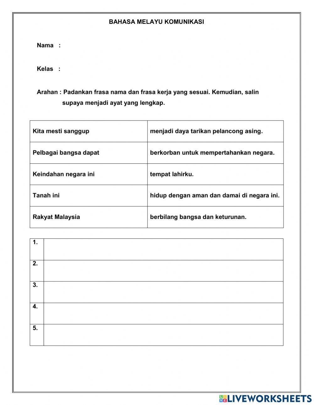 Frasa nama dan frasa kerja interactive worksheet | Live Worksheets