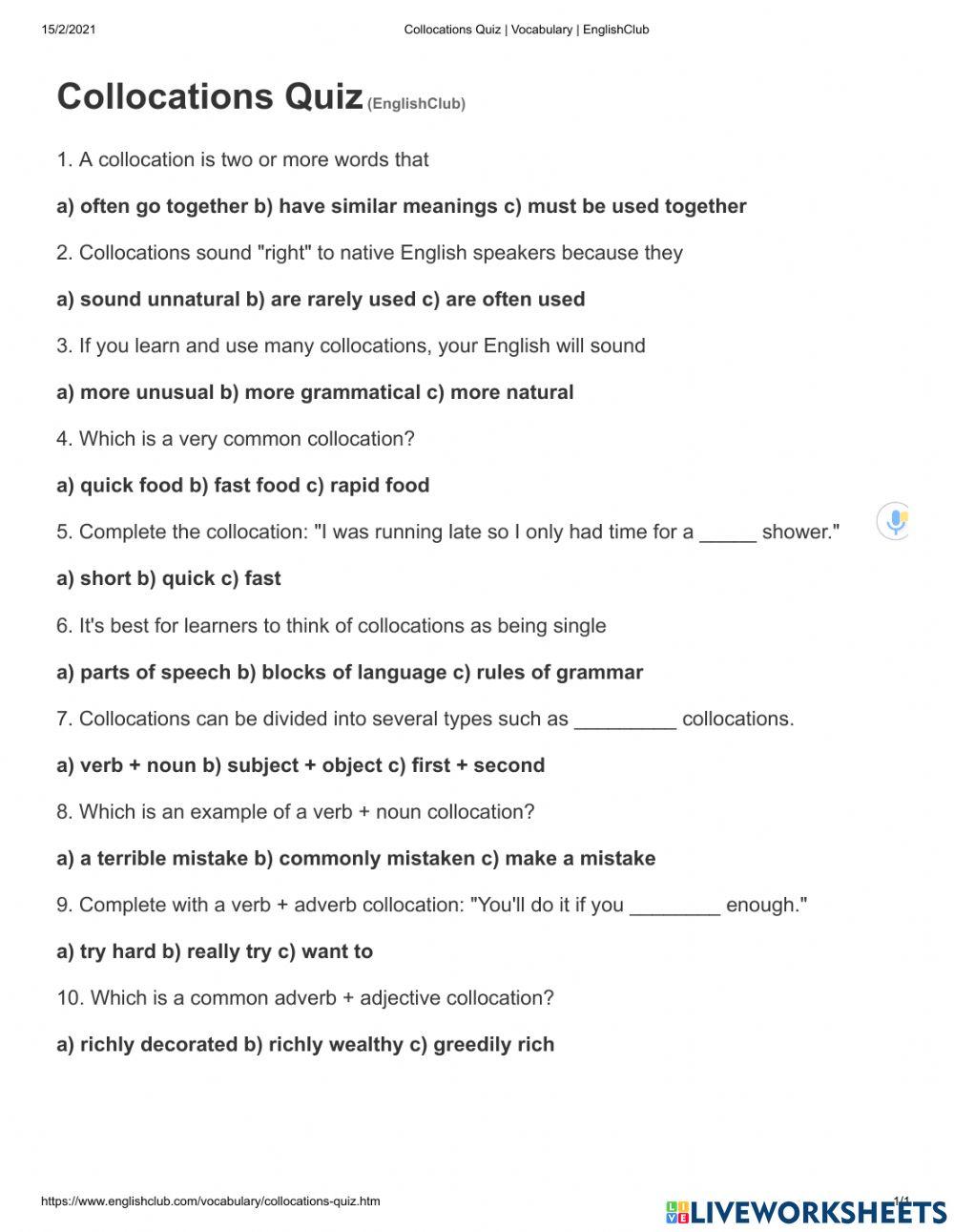 COLLOCATIONS PR… | Free Interactive Worksheets | 4744673