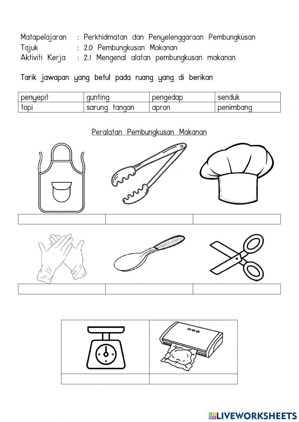 Alatan Pembungkusan Makanan worksheet | Live Worksheets
