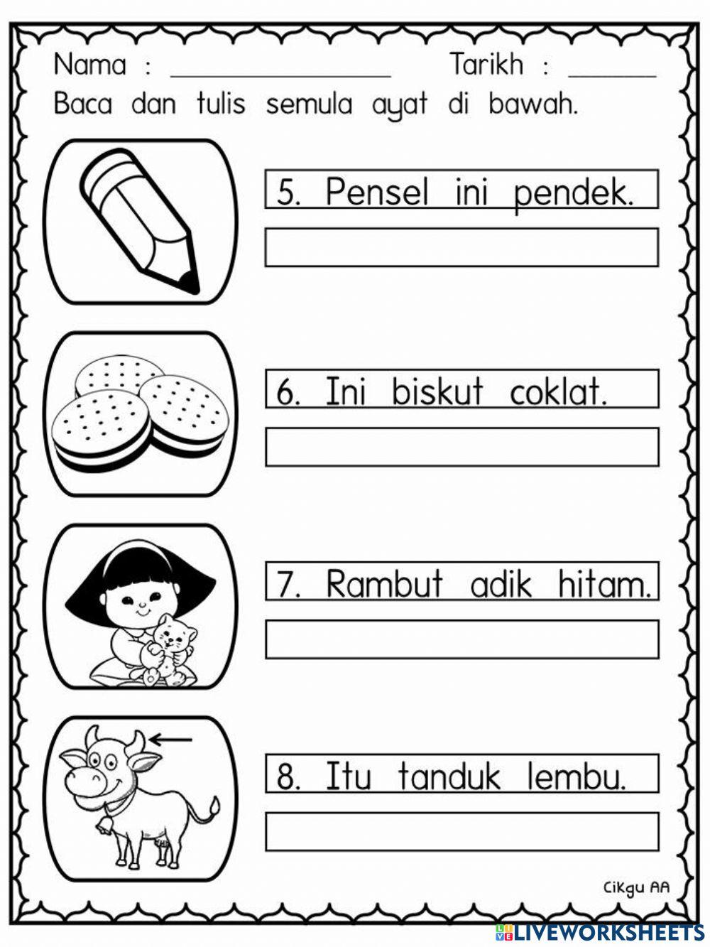 Sila baca dan salin semula perkataan yang diberi worksheet | Live ...