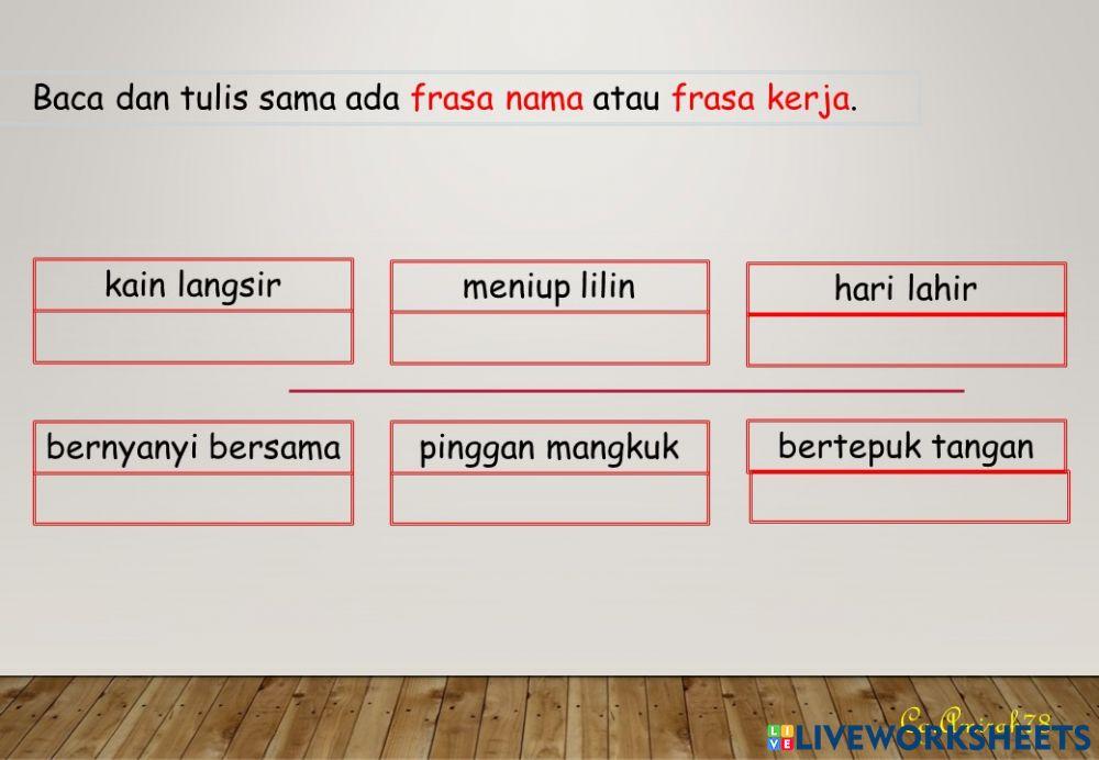 Frasa nama dan frasa kerja activity | Live Worksheets