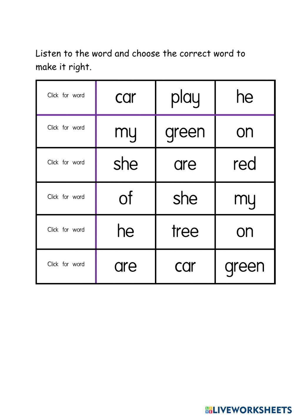 Sight words 5 interactive worksheet | Live Worksheets