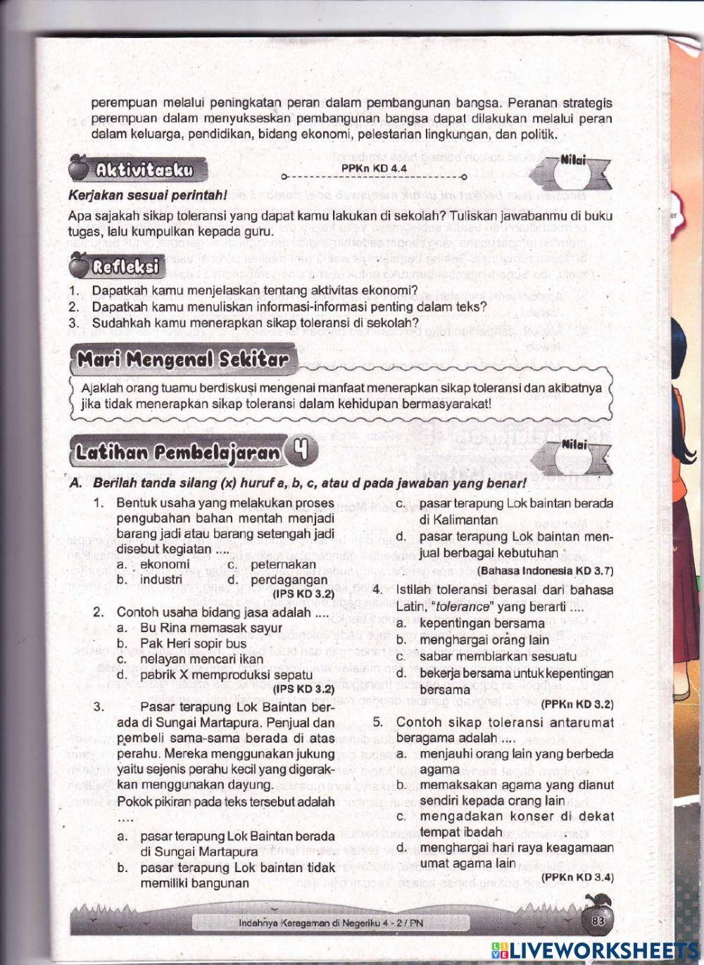 Kelas 4 tema 7 sub tema 3 pb 3 dan 4 worksheet | Live Worksheets