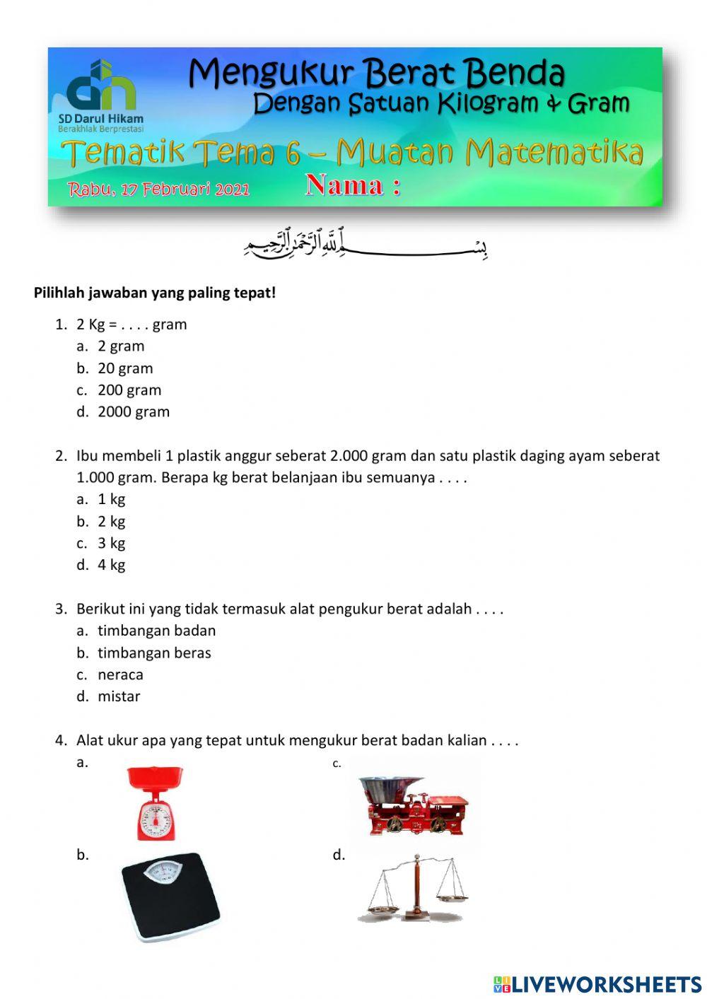 LKS Tematik Tema 6-Mengukur Berat Benda dengan Satuan