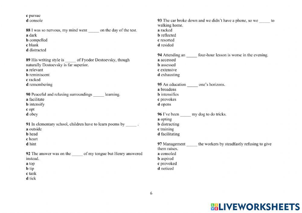 Grammar and Vocabulary Unit 2 online exercise for | Live Worksheets