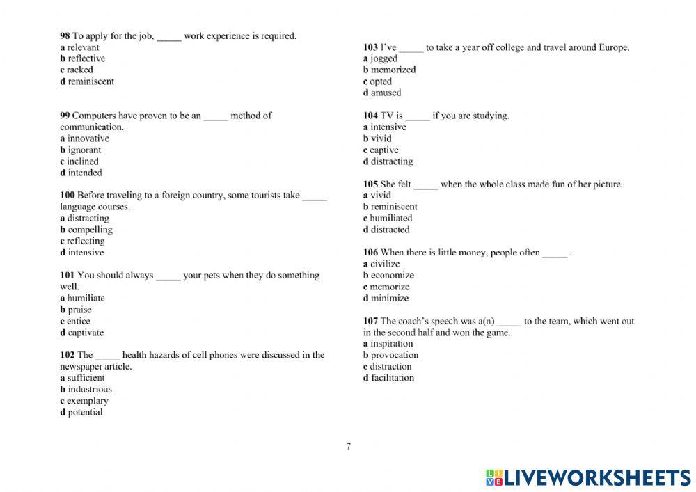 Grammar and Vocabulary Unit 2 online exercise for | Live Worksheets