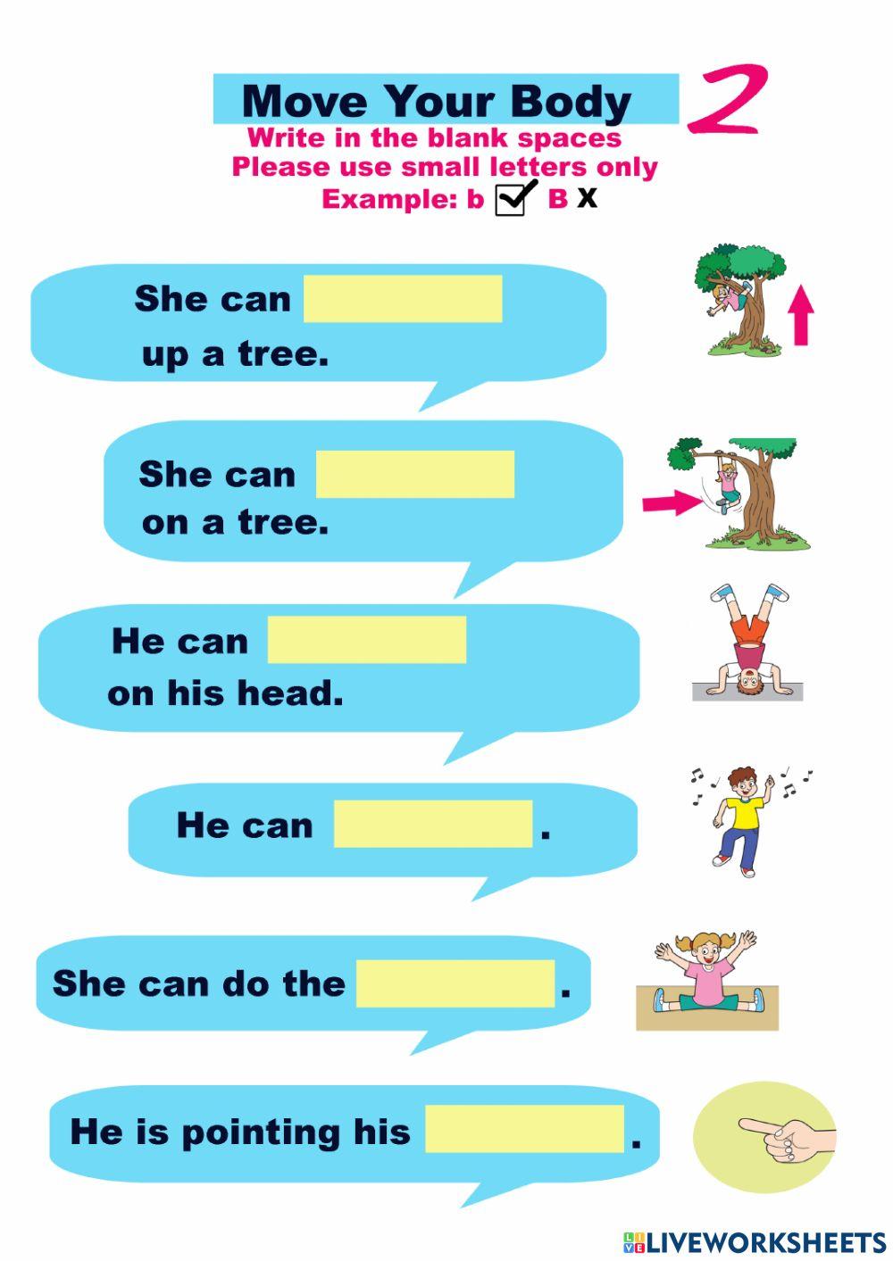 Move Your Body! Worksheet 2 worksheet | Live Worksheets