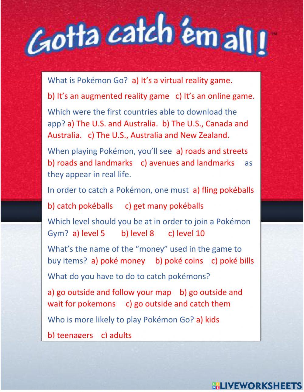 Pokemon Go interactive worksheet | Live Worksheets